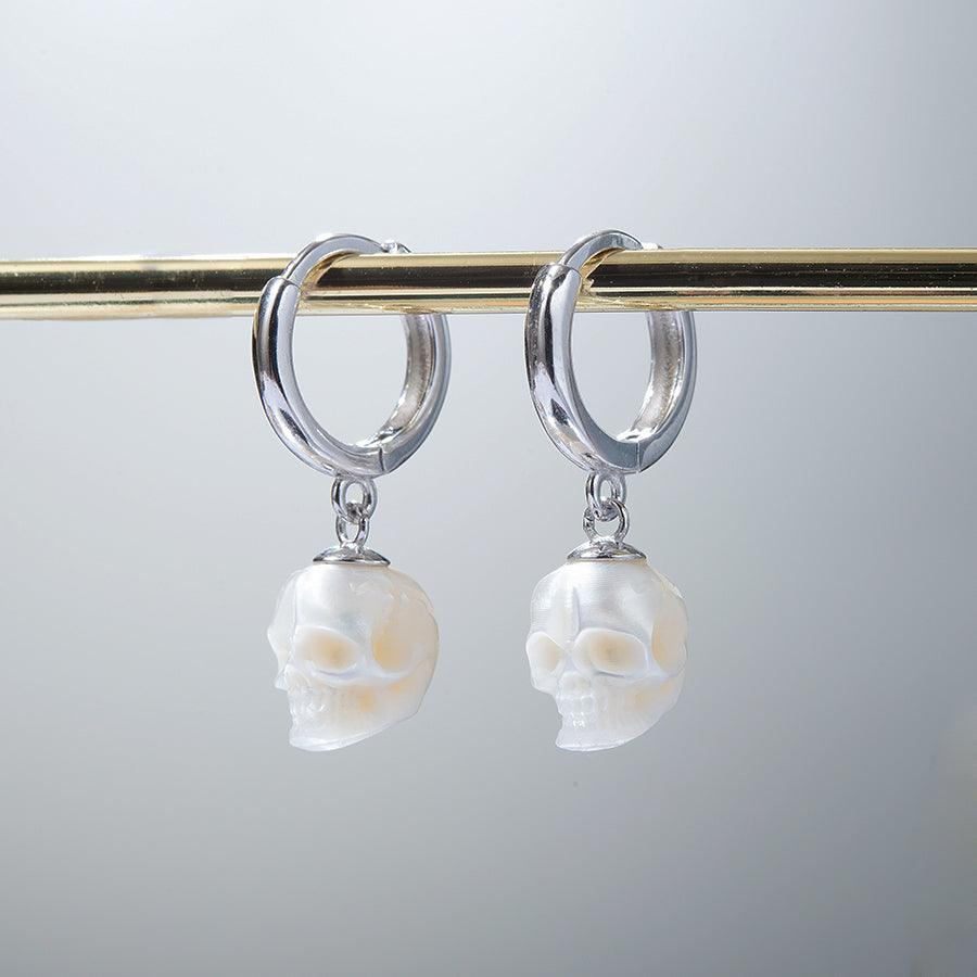 Gothic Romantic Pearl Skull Earrings-Belle Juri