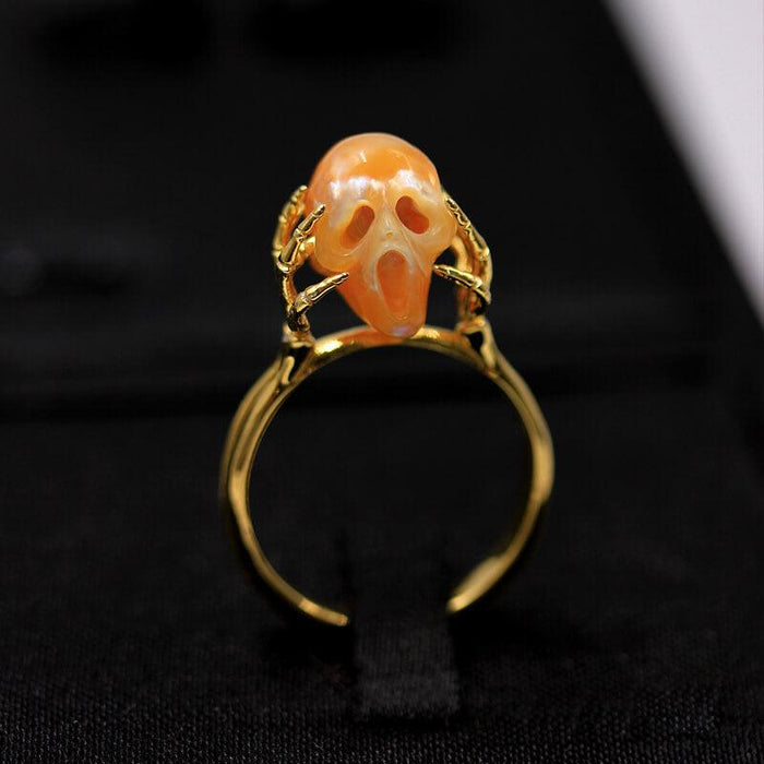 The Scream Inner Voice Pearl Blocking the Ears Skull Ring-Belle Juri