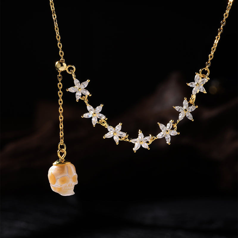 Unique Hand-Carved Skull Pearl 925 Sterling Silver Necklaces - Belle Juri