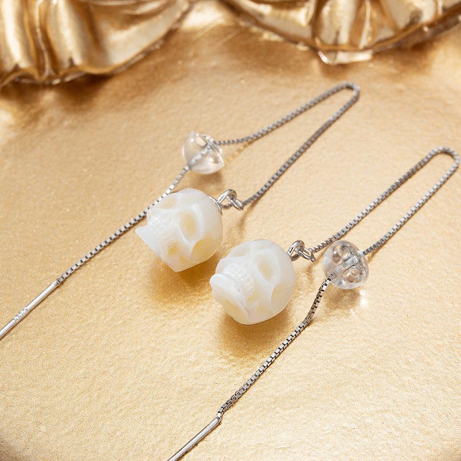 Belle Juri Pearl Skull Ear Thread Earrings