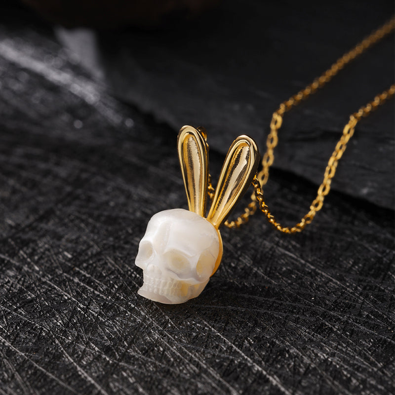 Unique Hand-Carved Skull Pearl 925 Sterling Silver Necklaces - Belle Juri