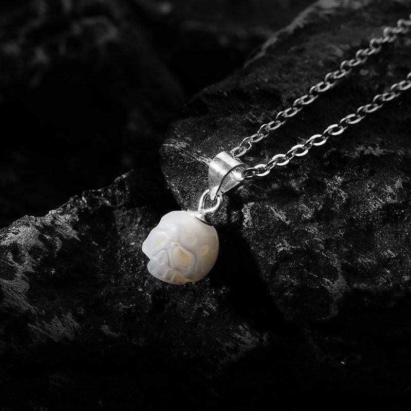 Gothic Minimalist Pearl Cranium Skull Necklace for Women-Belle Juri