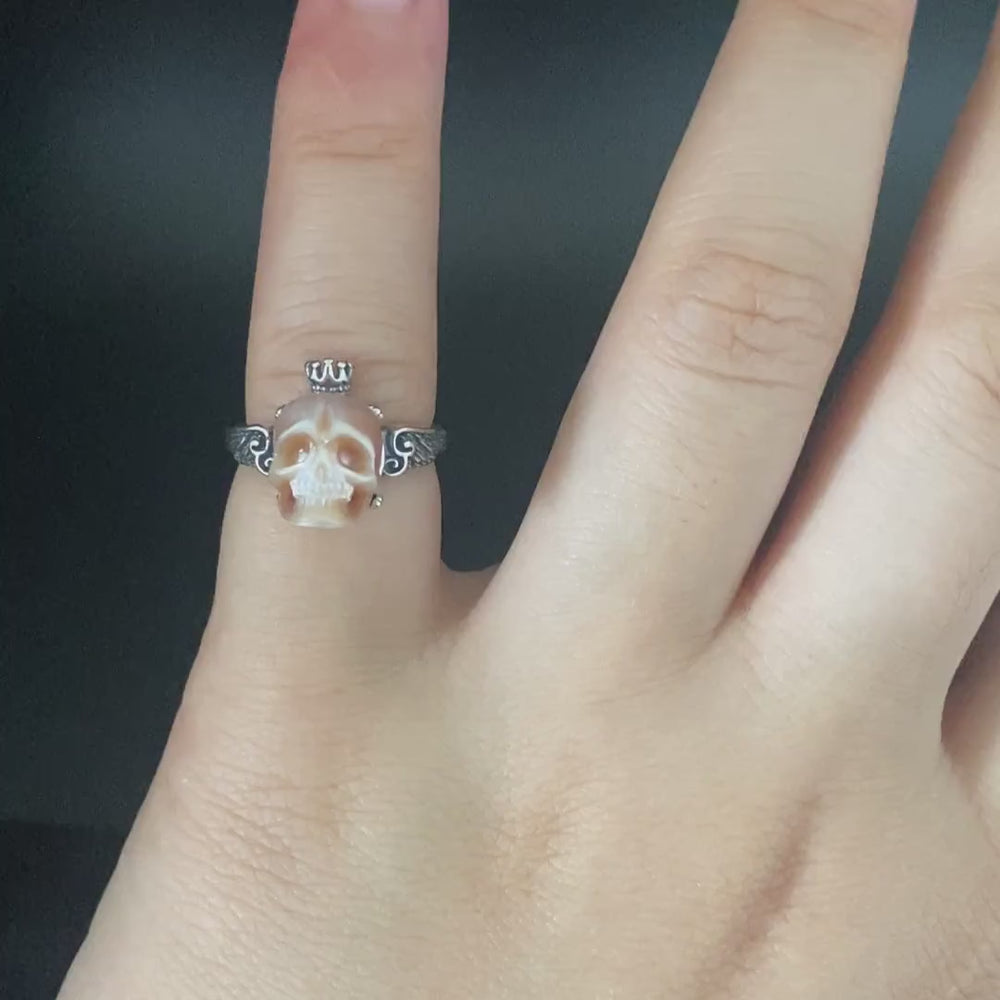 Memento Mori Pearl Skull Queen Crown Ring-Belle Juri